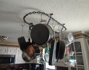 Items similar to Upcycled hanging pot and pan rack created from antique ...