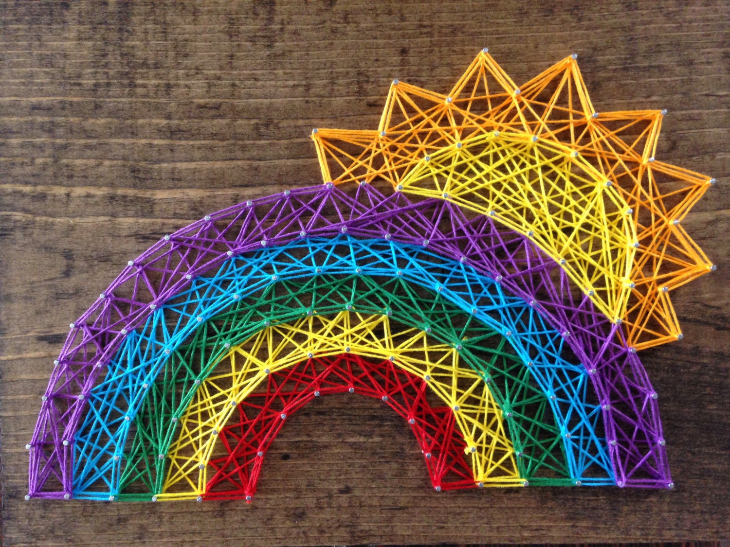 String Art Rainbow Sunshine Here comes the sun Wood Stained