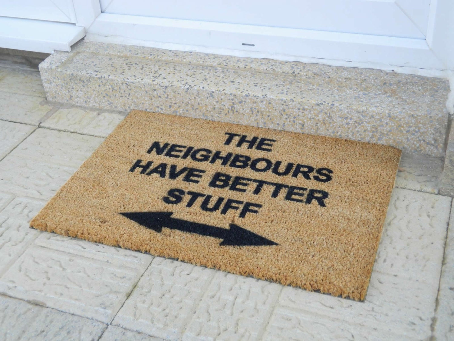 Neighbours have better stuff funny doormat by Artsydoormats