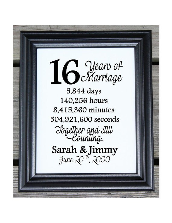 16th Wedding Anniversary Cotton Print 16th Wedding Gift 16