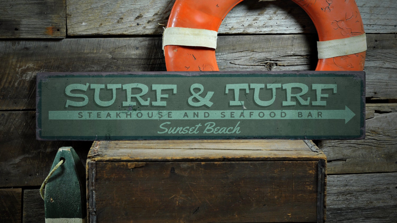 Surf & Turf Wood Sign Steakhouse Seafood Bar by TheLiztonSignShop