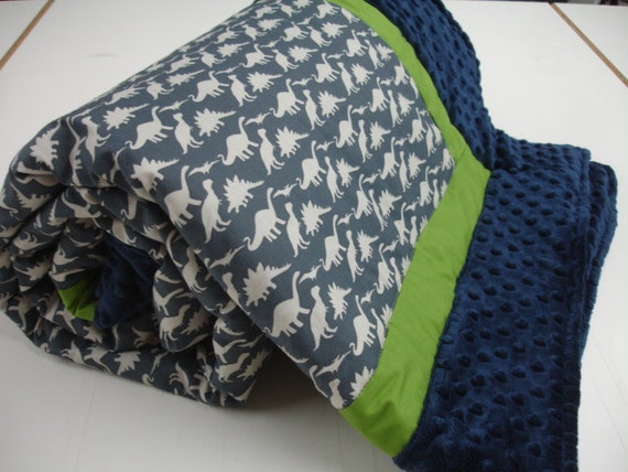 Dinosaurs Navy and Green Minky Comforter Blanket MADE TO ORDER