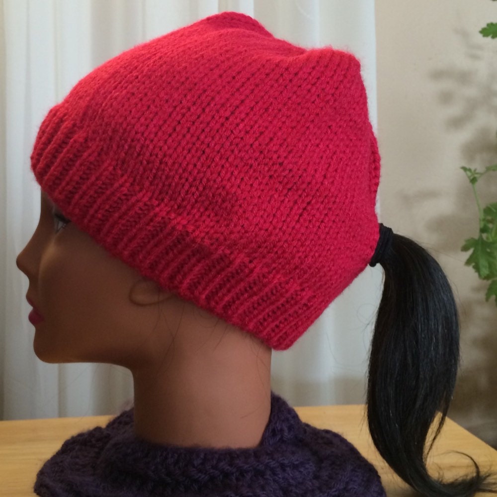 Knitted stocking cap with a hole for your ponytail by Ponycaps