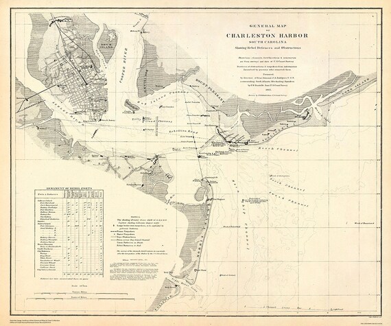 1865 Civil War Map of Charleston Harbor