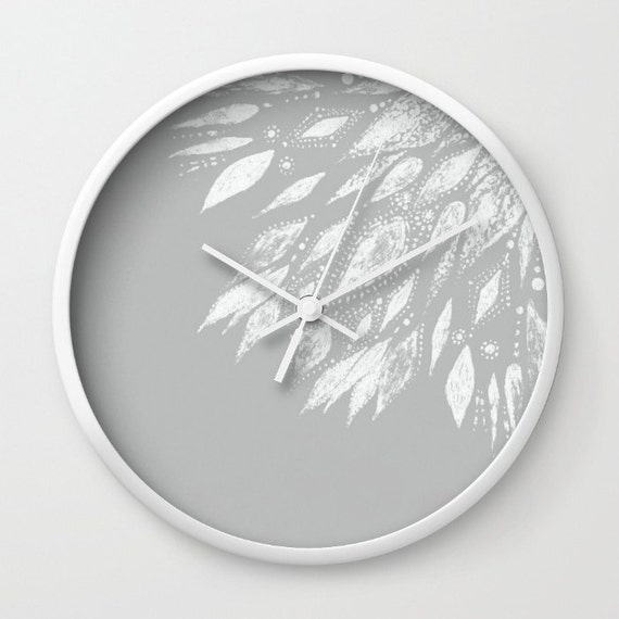 Grey White Flower Modern Wall Clock grey wall clock modern
