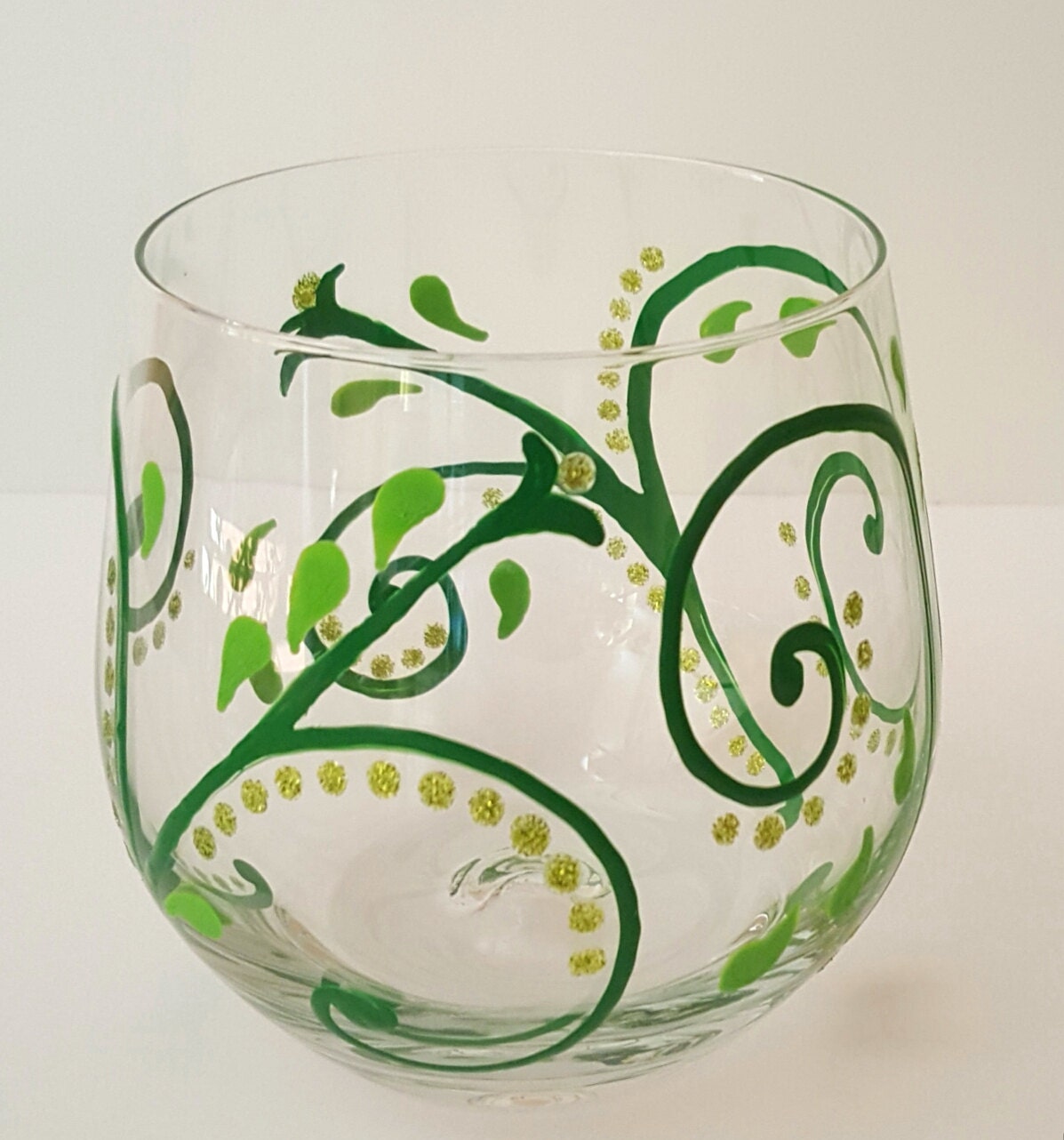 4 Green Swirl Stemless Wine Glasses High Quality Wine