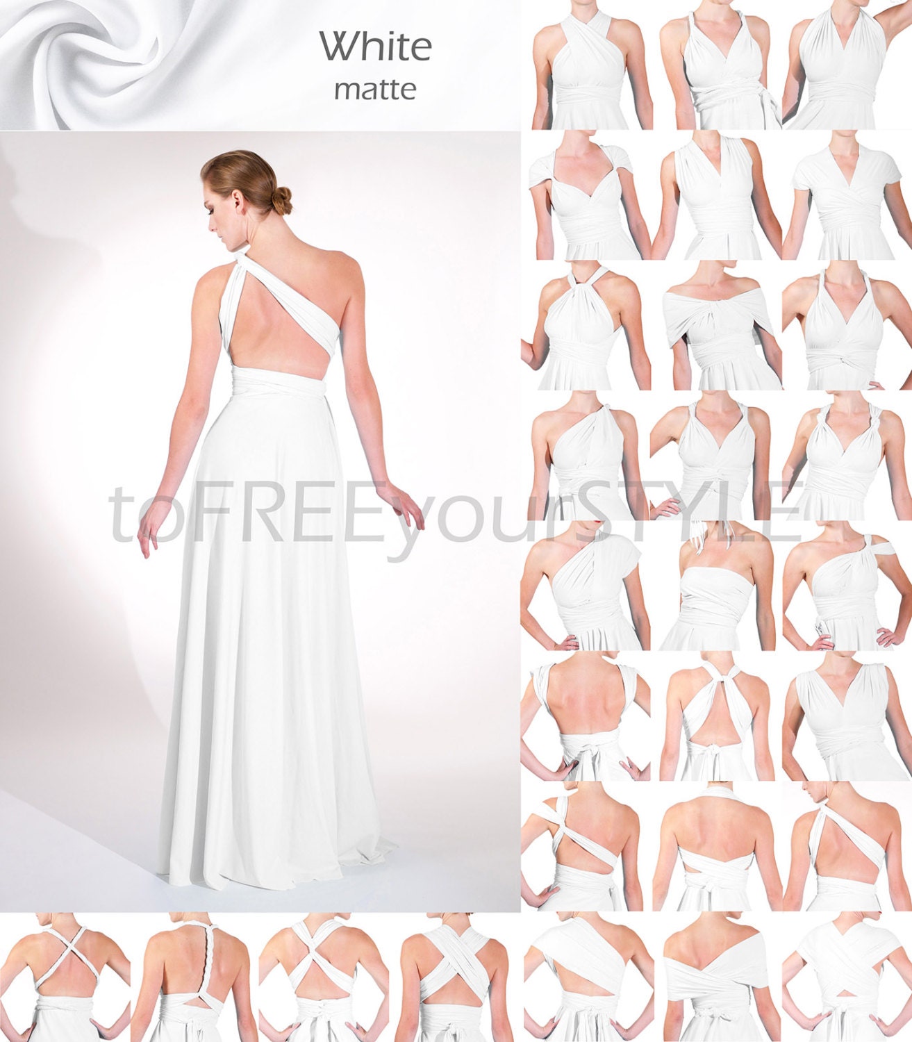 Long infinity dress in WHITE matte FULL Free-Style Dress