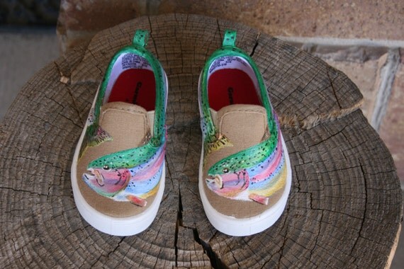 HAND PAINTED FISH Shoes Rainbow trout shoes Happy Camper