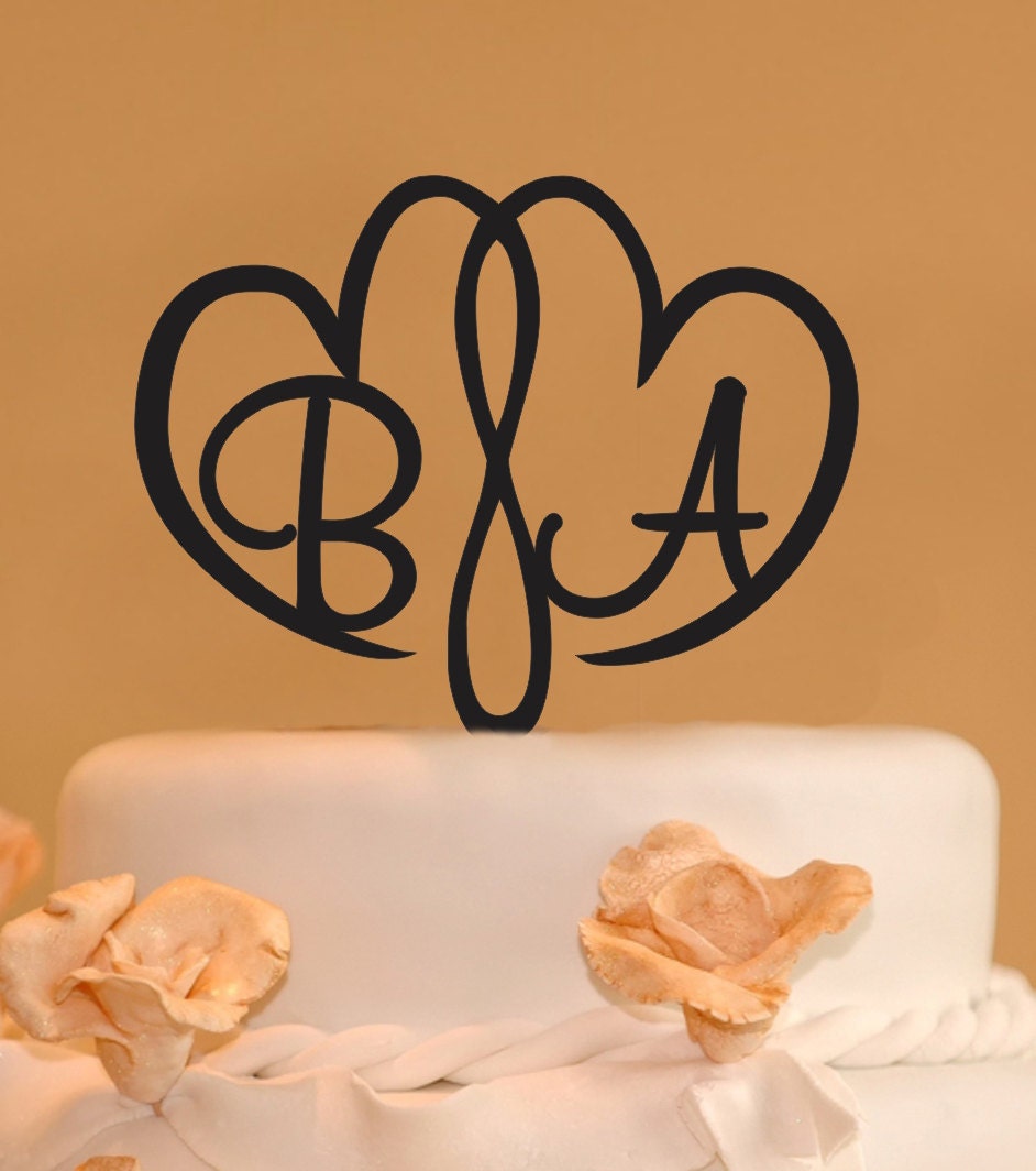 Double Heart Monogram Wedding Cake Topper Two Hearts wedding