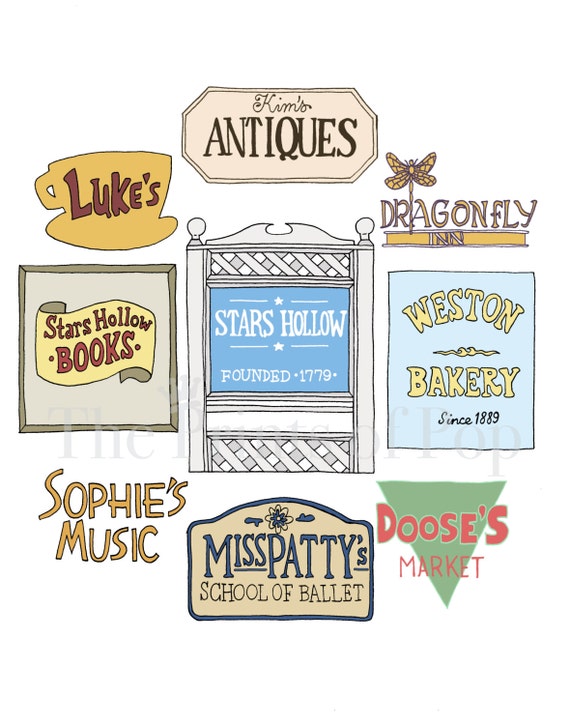 Gilmore Girls-Stars Hollow Business Signs Print FREE