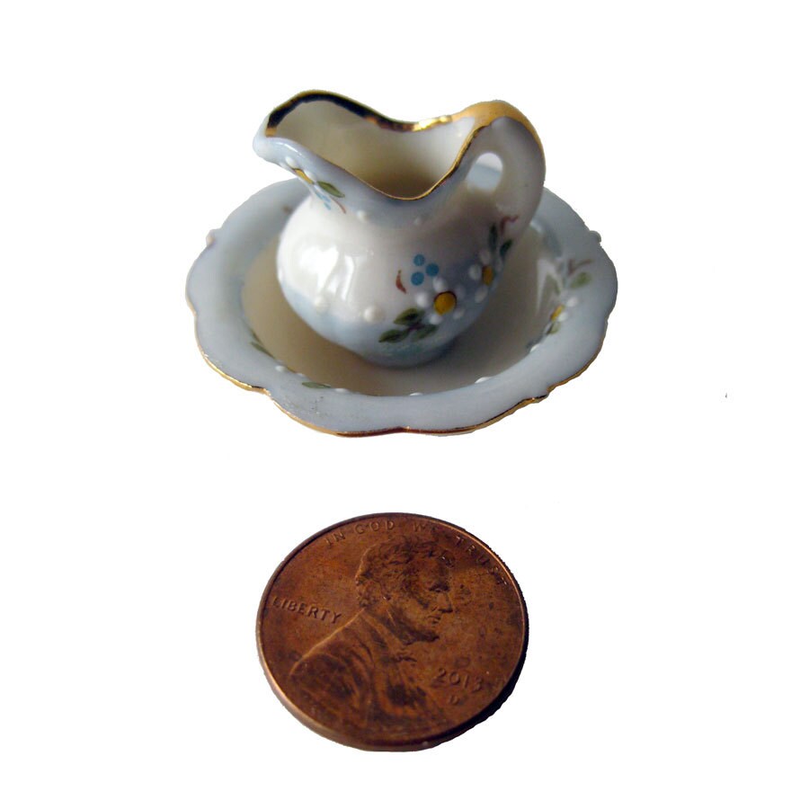Miniature Dollhouse Pitcher and Bowl Set Handpainted / Doll Accessories ...