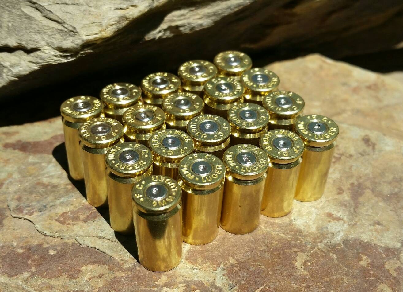 9mm Bullet casing F C in brass lot of 20