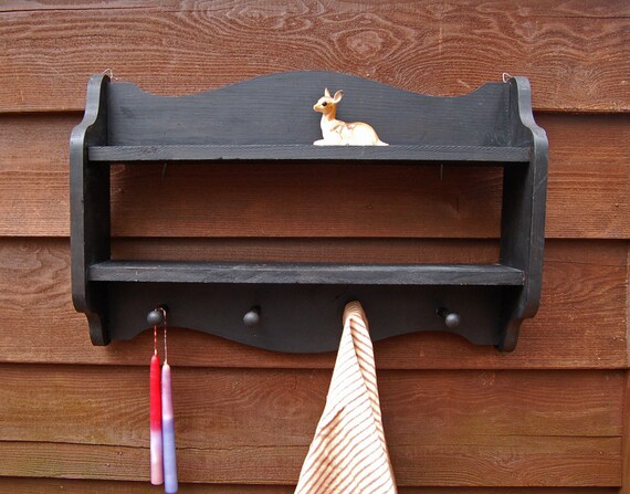 Wooden Peg Shelf Vintage Wall Shelf with by PineSpringsCottage