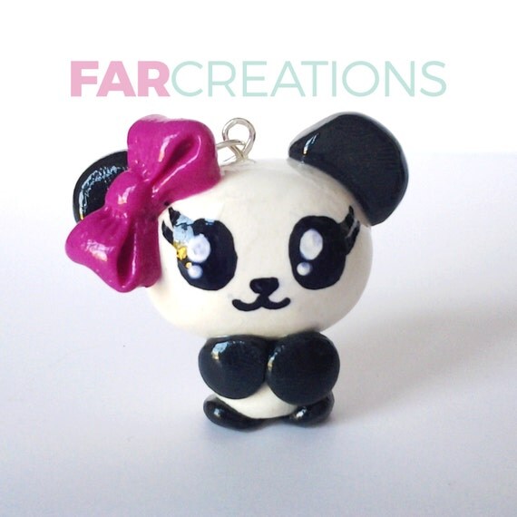 Panda Charm w/ Bow Polymer Clay Kawaii