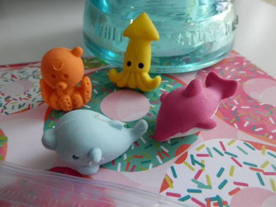 Novelty Erasers Octopus Squid Dolphins
