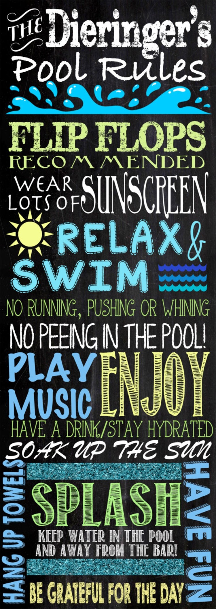 Pool sign custom outdoor chalkboard style by CustomPrintablesNY