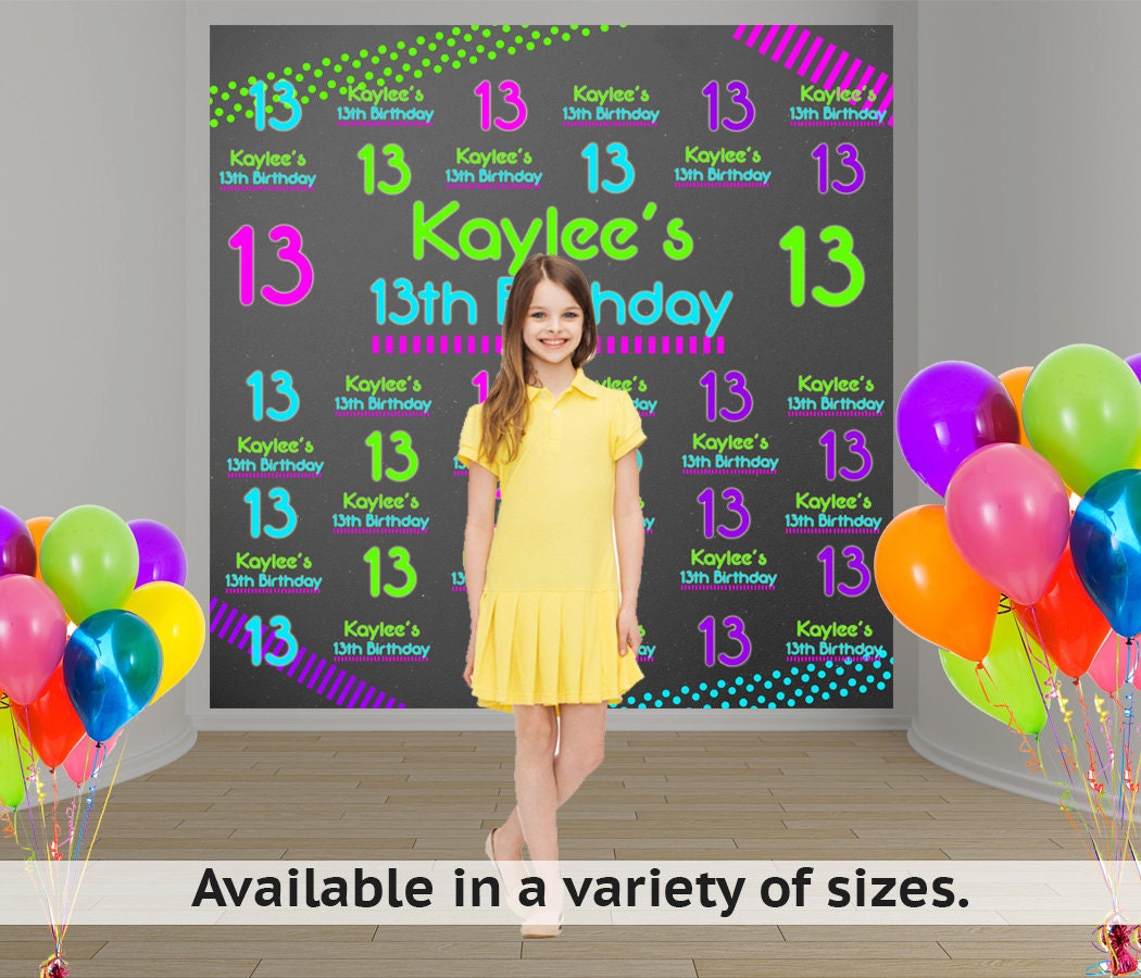 Neon Party Personalize Photo Backdrop Birthday Photo