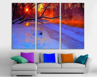 3 Panel Canvas Split Tree branches with leaves in by ArtTecPrints
