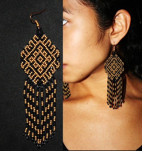 Beaded Aztec Earrings Nahuatl Earrings Native American