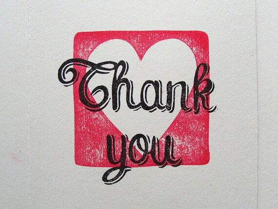 Blockprinted Thank You Card in Red and Black A6 Greeting