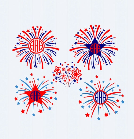 Fireworks monogram frame 4th of July America by JenCraftDesigns