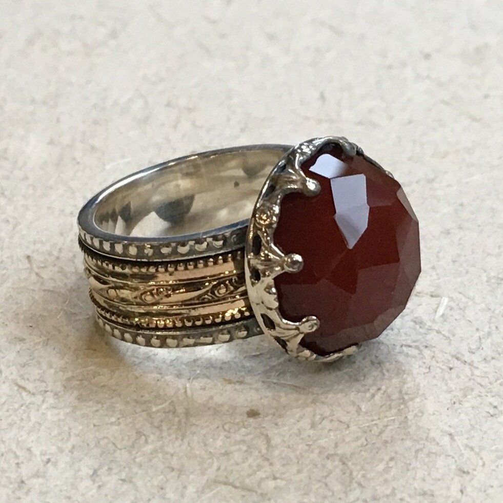 Fidget spinner ring Statement ring Carnelian ring wedding