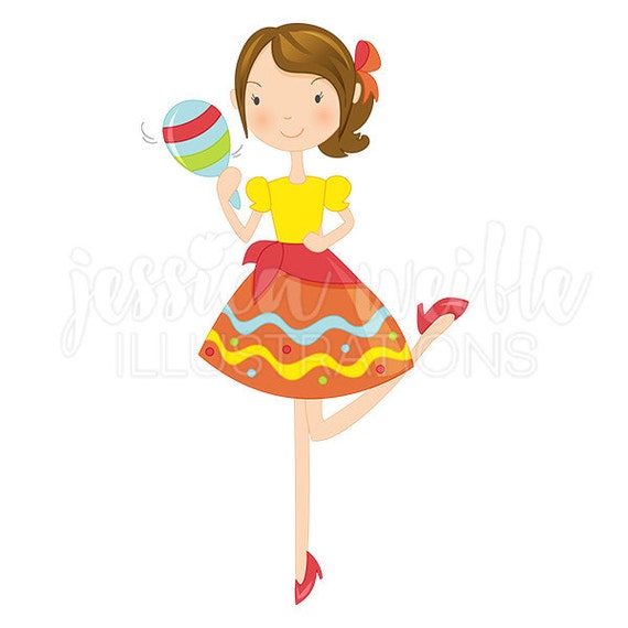 Fiesta Girl with Maraca Cute Digital Clipart, Cinco De Mayo Clip art ...