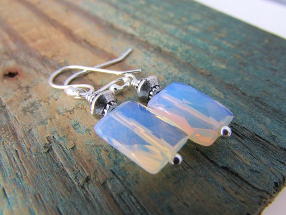 Opalite Earrings simple faceted opalite rectangle by twobadcats