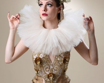 Three layer tulle collar neck cuff clown jester ruffle ruff