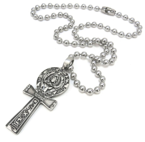 Men's Ankh Necklace Large Stainless Steel Ball Chain