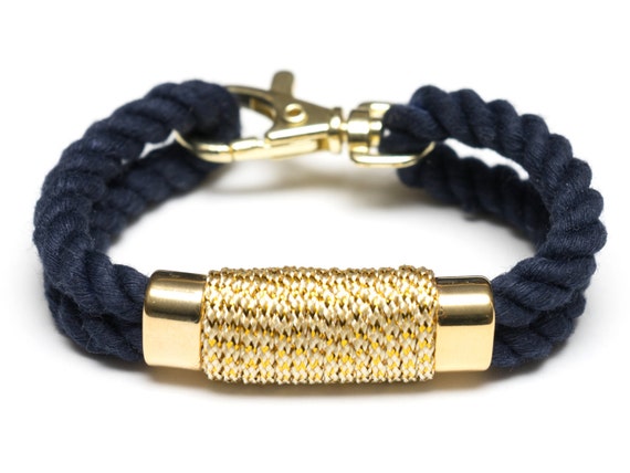Nautical Rope Bracelet / Metallic Gold Bracelet / Navy Blue