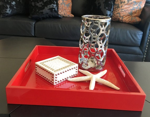 Red Square Decorative Tray Red Coffee Table by ModernisticWood