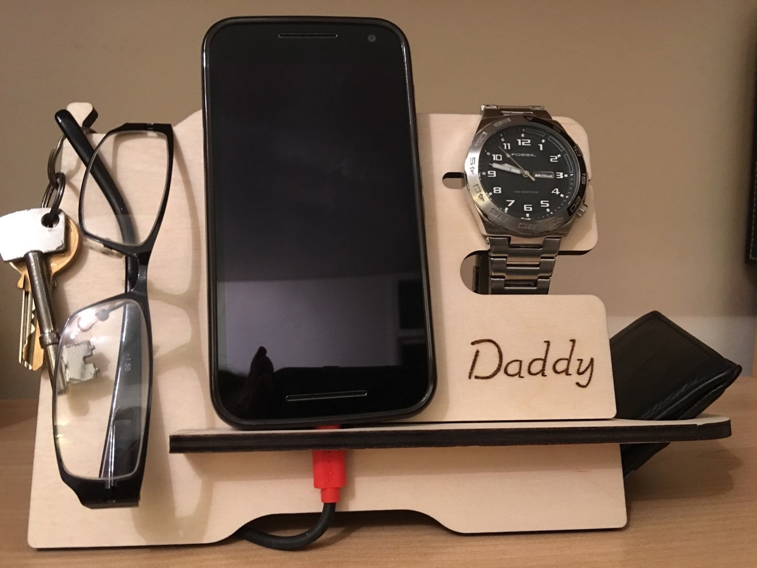 Mens valet stand for wallet phone glasses watch & keys. Mens valet stand for wallet phone glasses watch & keys.