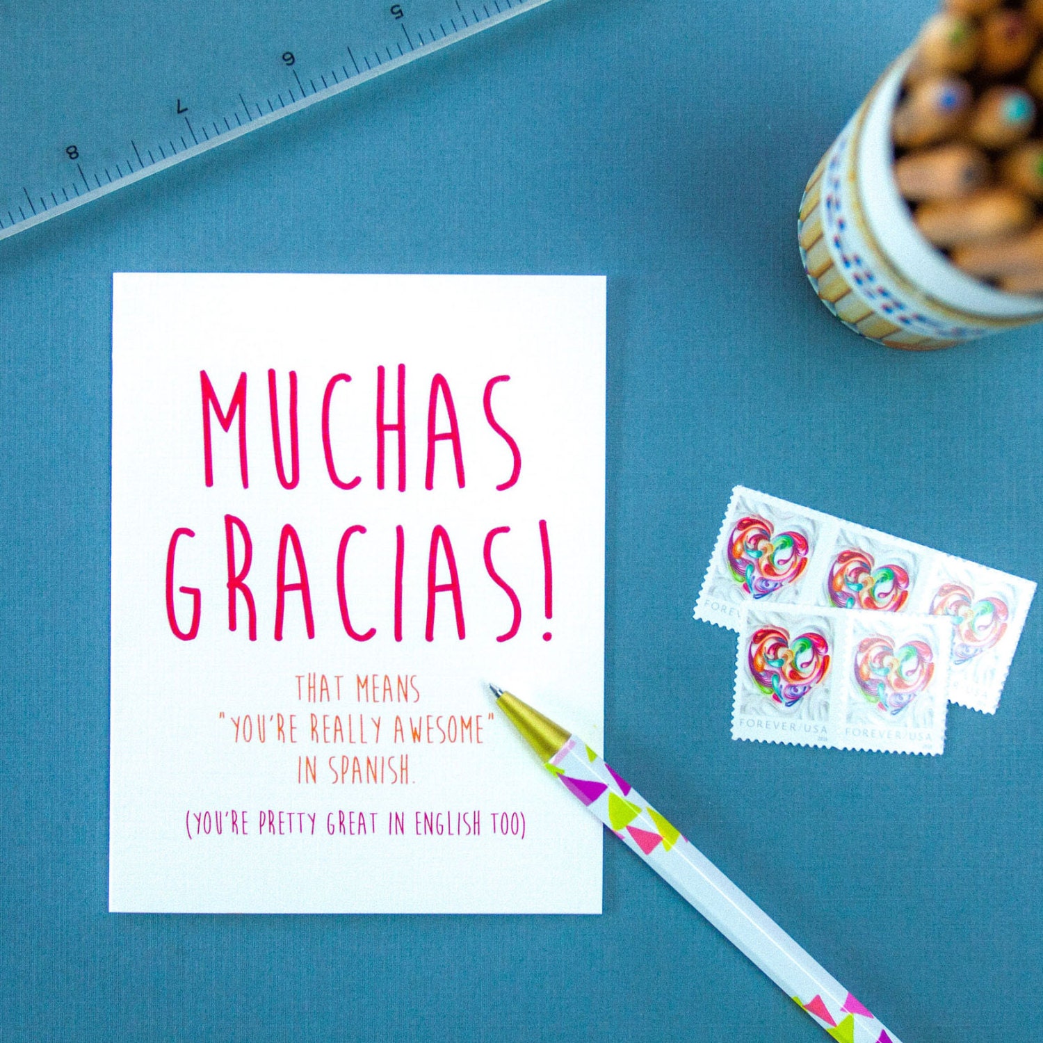Muchas Gracias Card Thank You Thanks by LoopsAndBelles on Etsy