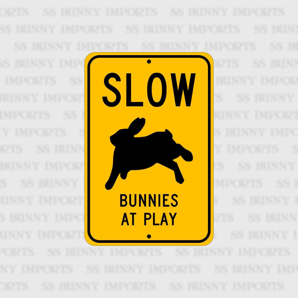 Slow Bunnies at Play pet rabbit novelty sign aluminum
