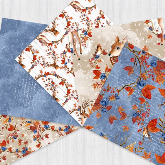 Fall Scrapbook Paper Deer Christmas Paper Pack by froufroucraft