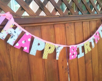 Happy birthday banner fabric | Etsy