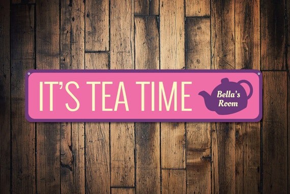 Tea Time Sign Personalized Tea Party Tea Pot Kid Name Bedroom