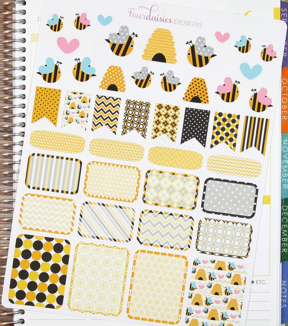 43 Honey Bee Themed Stickers for Erin Condren Life Planner