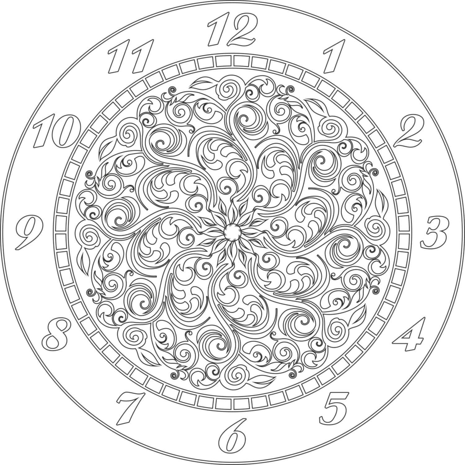Clock face vector file (eps) for V-bit cnc carving | Clock face, Clock ...