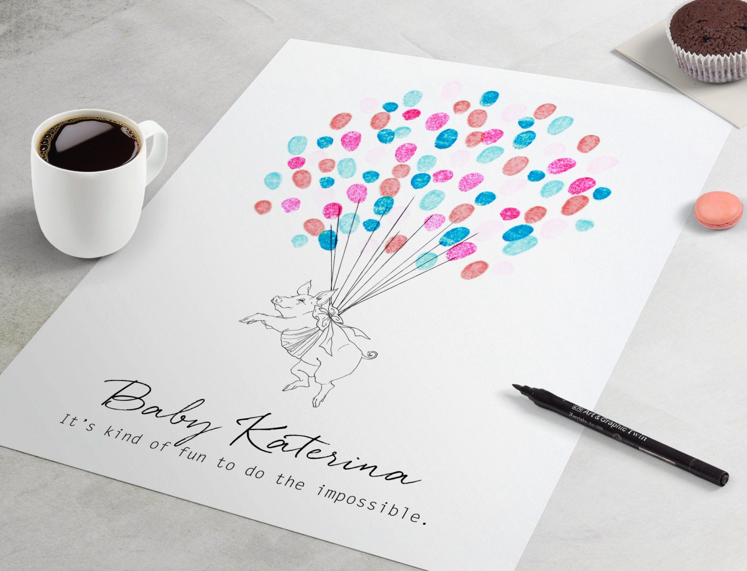 Baby Shower Guestbook: Flying Pig Fun fingerprint guest book