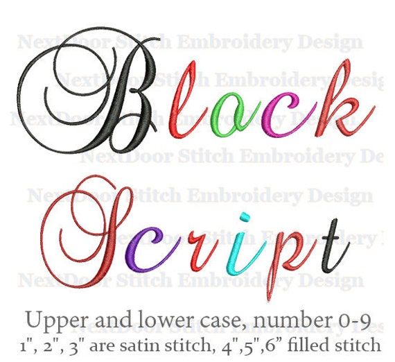 Block script font embroidery design wide script Alphabet