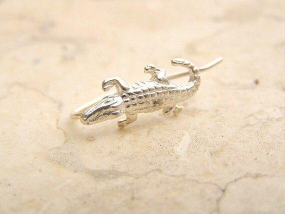 Silver Ear Climber Earrings Alligator Ear Cuff Earrings