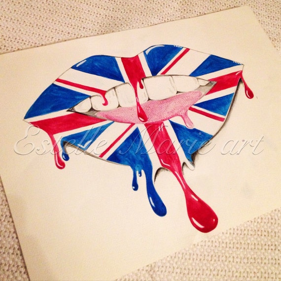 Union Jack british flag lips print england by Estellemarieart