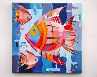 Abstract fish art | Etsy