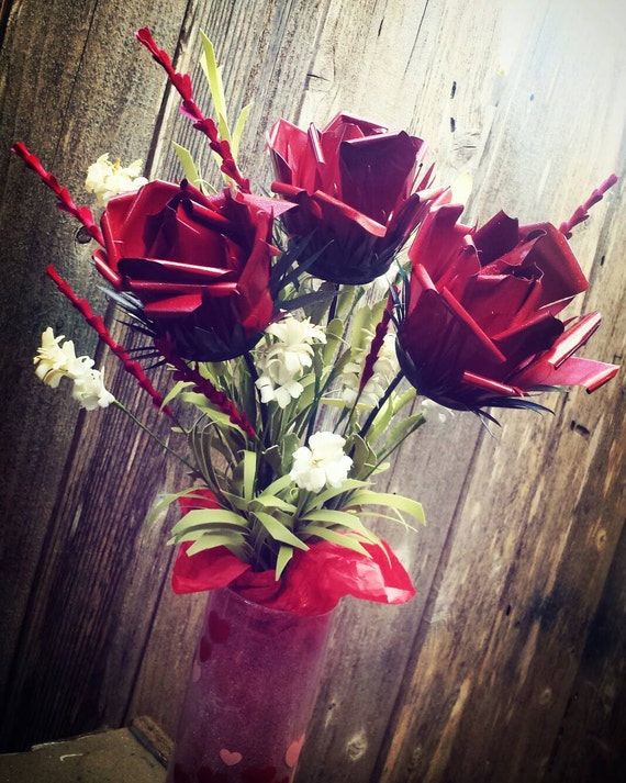 Items similar to Long Stem Roses Flower Bouquet *set of 3* Metal Flower ...