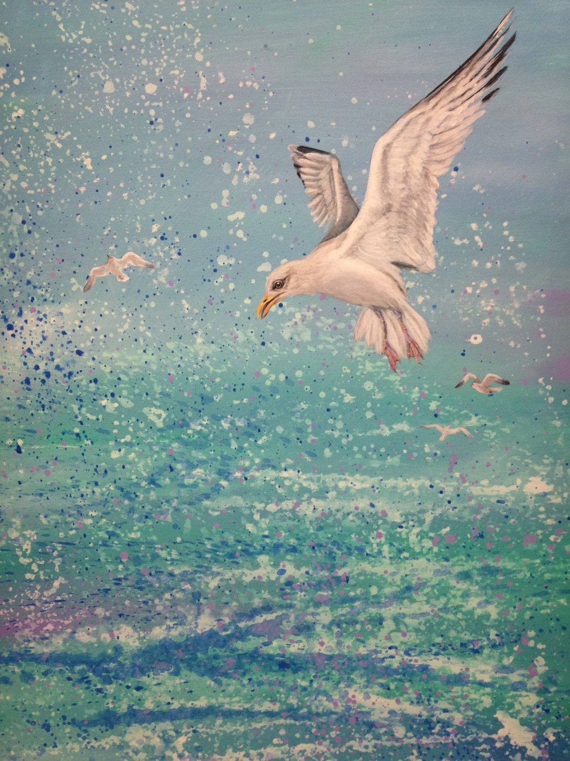 Seagull on Abstract Background Collaboration by HollandStGallery