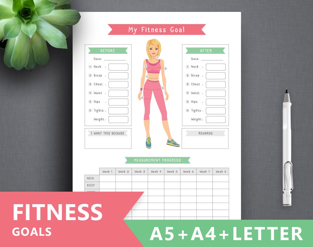 Fitness Goal printable: FITNESS GOAL Letter A4 A5