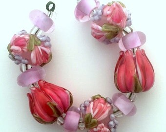 Handmade Floral Lampwork Beads by ByHeatherDavis on Etsy