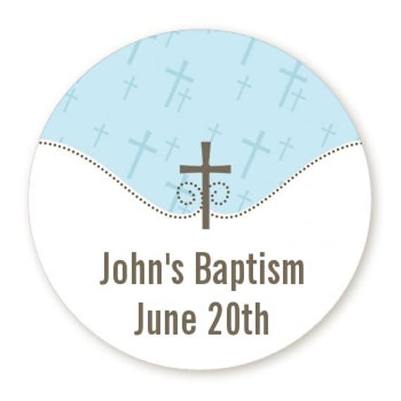 Cross Blue - Personalized Circle Round Baptism / Christening Sticker ...